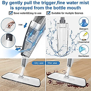 Spray Microfiber Mop for Floor Cleaning - Dust Dry Wet Mop with 4 Reusable Refillable Washable Chenille Mop Head Replacement Pads for Commercial and Home Kitchen Hardwood Laminate Vinyl Tile Floor Mop
