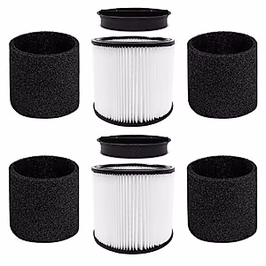CERO 90304 Replacement Filter for Shop Vac 90304, 90350, 90333, 90585, 5 Gallon and Above Wet/Dry Vacuum Cleaners (2 replacement filter+2 lids+4 foam sleeve filters)