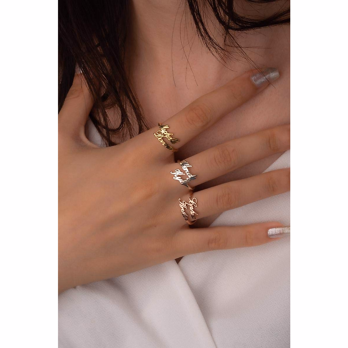 Shinelady Personalized Rings for Women Custom Any Name Ring with 1-3 Kids Name Dainty Sterling Silver Statement Ring Gift for Girlfriend, Wife, Mom, Grandma