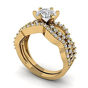 Clara Pucci 1.55ct Round Cut Halo Solitaire Created White Sapphire Engagement Promise Bridal Ring Band set 14k Yellow Gold 3.5