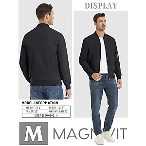 MAGNIVIT Black Bomber Coat Mens Jacket Fashion Trendy Mens Bomber Coats Lightweight Windbreaker Jackets Lightweight Full Zip Flight Jacket