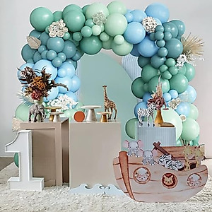 Dusty Green and Blue Balloon Arch Kit, 116pcs Slate Light Blue Sage Green Balloons Garland, Pastel Olive Blue Baby Green Balloon for Boys Girls Birthday Wedding Baby Bridal Shower Party Decorations