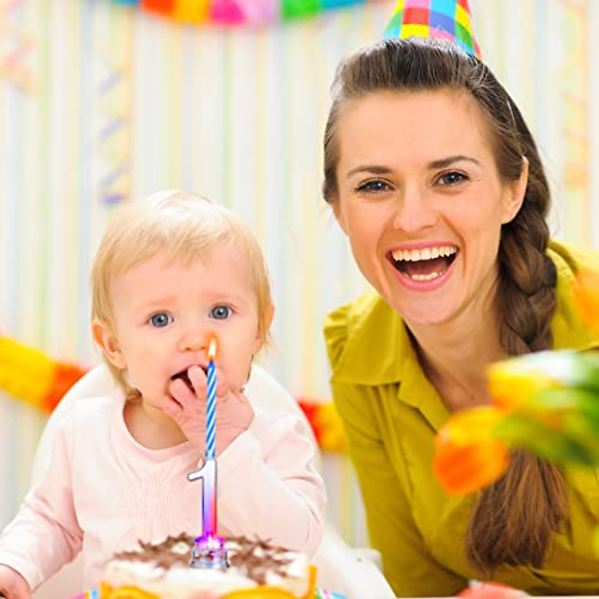 20 Pieces Birthday Number Candle Flashing Multicolor Light up Cake Candle Set LED Number Birthday Cake Topper Candle with 80 Pieces Wax Candles for Birthday Anniversary Celebration