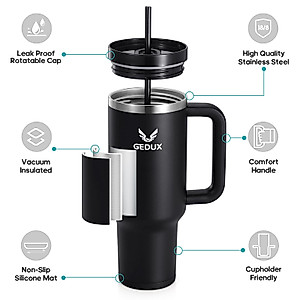 Gedux 40oz Tumbler With Handle, 2-IN-1 Leak Proof Lid (Straw/Flip), Insulated Water Bottle, Stainless Steel Tumbler with Non-Slip Silicone, Wide Mouth Travel Mug Cupholder Friendly Dishwasher Safe