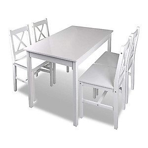 Festnight 5 Pcs Kitchen Dining Set 4 Person Dining Table with Chairs Wooden Set Home Dinette Furniture (White)