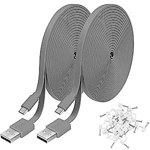 2 Pack 10FT Power Extension Cable for WyzeCam, WyzeCam Pan, KasaCam Indoor, NestCam Indoor, Blink,Cloud Cam, USB to Micro USB Durable Charging and Data Sync Cord (Gray)