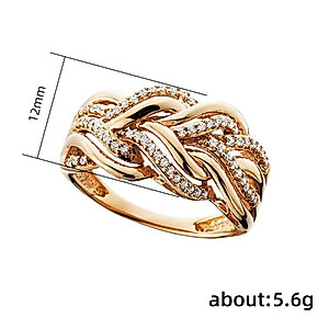 DCFSHEE Fashion Celtic Knot Rings, Line WideTwisted Knot Ring 18k Yellow Gold Plated Half Infinity Band Statement Rings (US size 8)