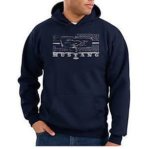 Lucky Ride Ford Mustang Hoodie Honeycomb Grille Mens Car Hooded Sweatshirt, Navy Blue, 2XL