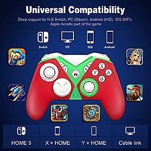 Wireless Controller, Switch Pro Controller for Switch/PC Games/iOS & Android Phone with Macro, Precision Shooting, Turbo, Vibration, Motion Control, One-Key Wake up, 2 Gear Trigger Adjustable