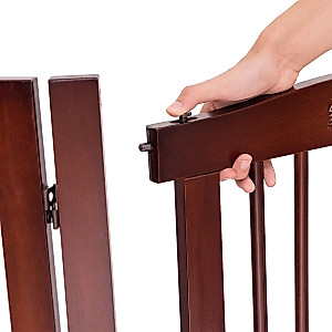 Giantex Freestanding Pet Gate with Door, 36inch 4 Panels Wooden Dog Gate with Walk Through Door, Foldable Pet Safety Puppy Fence Adjustable Pen for House Doorway Stairs