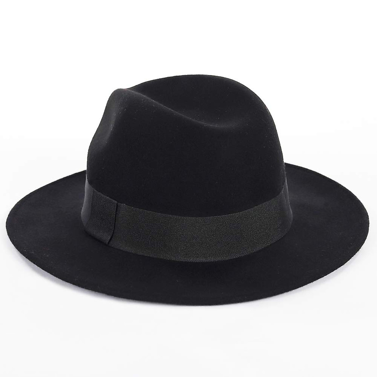 FORBUSITE Wool Felt Wide Brim Fedora Hats for Women Men Black-L