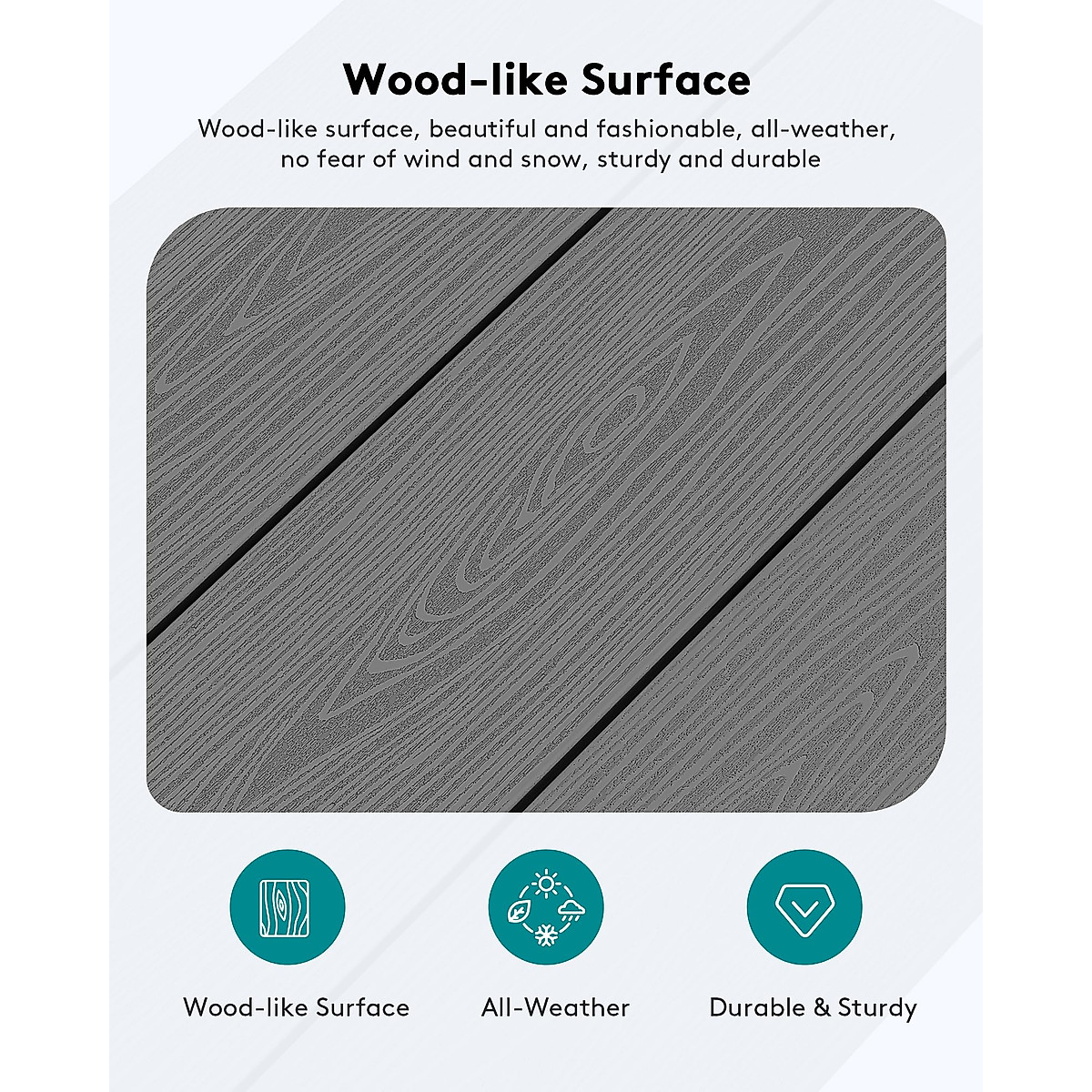 SERWALL HDPE Patio Coffee Table, Rectangle Outdoor Coffee Table, All-Weather Coffee Side Table for Balcony, Poolside, Deck, Garden, Gray