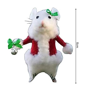 Walbest Wool Felted Christmas Mouse Ornament, Felted Animal Mouse Christmas Tree Decor, Needle Felted Christmas Mouse Desktop Mouse Doll Felt Gifts for Christmas Decorations E