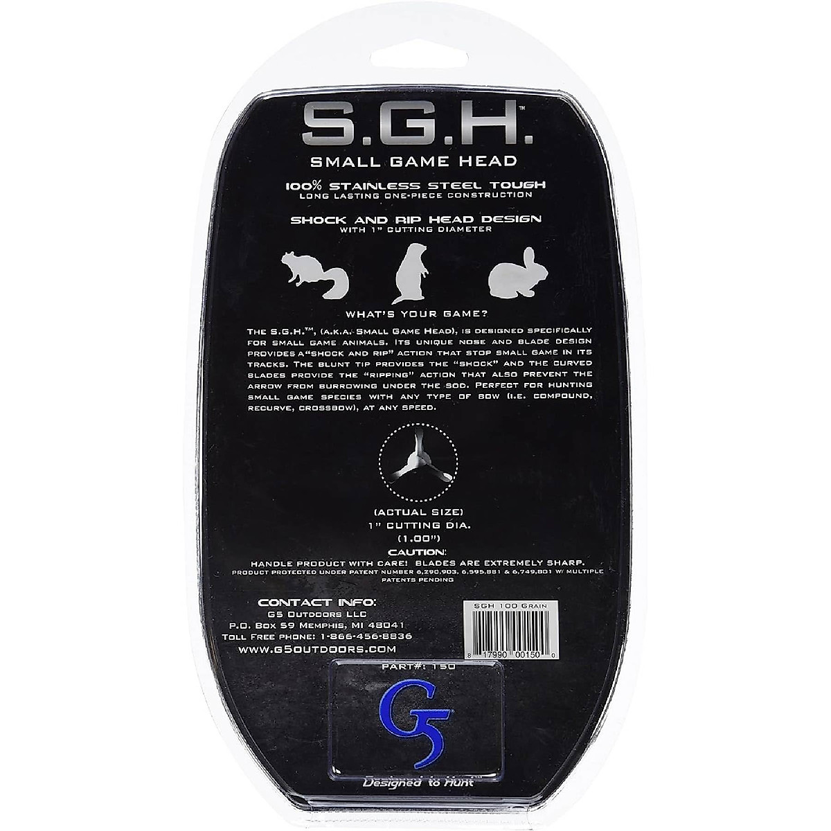 G5 150 Small Game Head Broadhead 100 Gr SS 3 Bld, 3-Pack, 1-InchDia,Silver