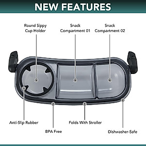 Snack Tray Compatible with Uppababy Vista V2, Vista, Cruz, Cruz V2, RumbleSeat, RumbleSeat V2, Updated Snack Tray with 2 Large Snack compartments and Round Cup Holder, Folds with Stroller
