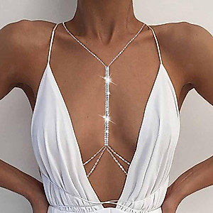 Bounzhi Rhinestone Sexy Body Chain Silver Body Jewelry Bikini Crystal Body Necklace Party for Women