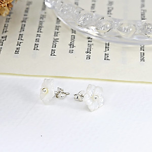 Flower of New Beginning Mother of Pearl Plumeria Earrings for Women Sterling Silver