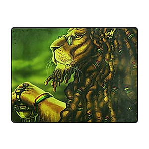 Memory Foam Kitchen Rug Throw Rugs Runner - Ultra Soft Big Size Rasta Lion with Sun Glasses Dreadlocks Jamaica Art Girls Play Rug Carpet with Anti-Slip Backing for Kitchen Playroom