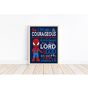 Spiderman Superhero Christian Nursery Decor Unframed Print - Be Strong and Courageous Joshua 1:9