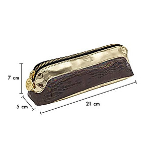 Pukka Pad, Wild Pencil Case - Faux Animal Print Zipper Pouch with Sturdy Gold Coloured Base for Pens, Penciles, and Other Stationery Supplies - Crocodile