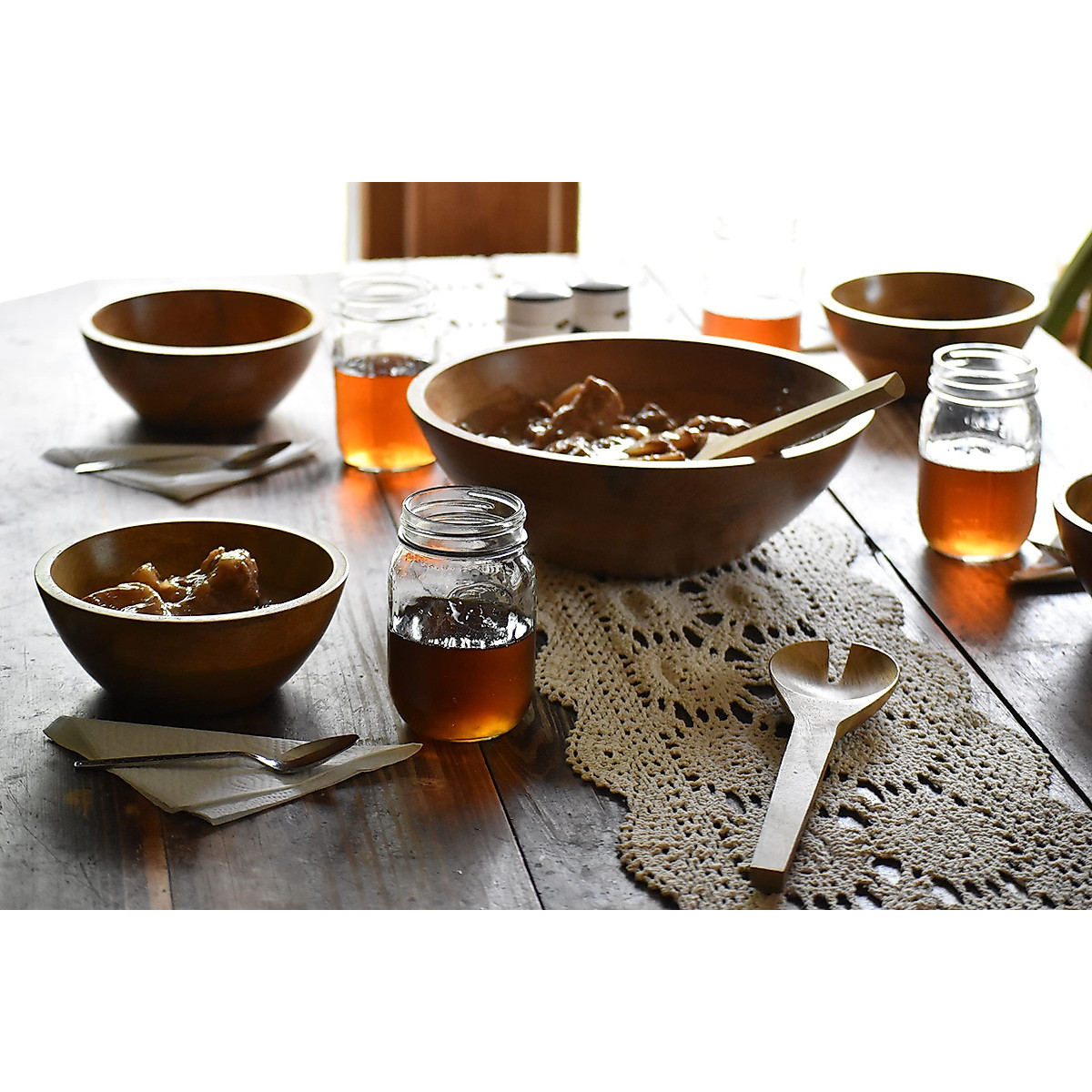 Fairwood Way Wooden Salad Bowl and Four 7 Inch Dinner Salad Bowls