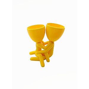 DUHALINE Valentine Humanoid Flower Pot, 3D Printing Head Planter Pot, Decorative PLA Succulent Planter, Mini Flower Pot with Shape of A Human Face, Human Shaped Mini Cactus Pot (D:2.17”) (Yellow)