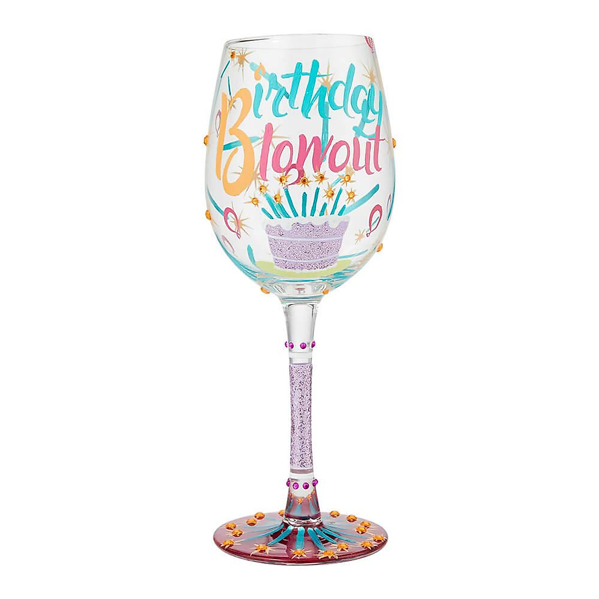 Enesco Designs by Lolita Birthday Blowout Hand-Painted Artisan Wine Glass, 1 Count (Pack of 1), Multicolor