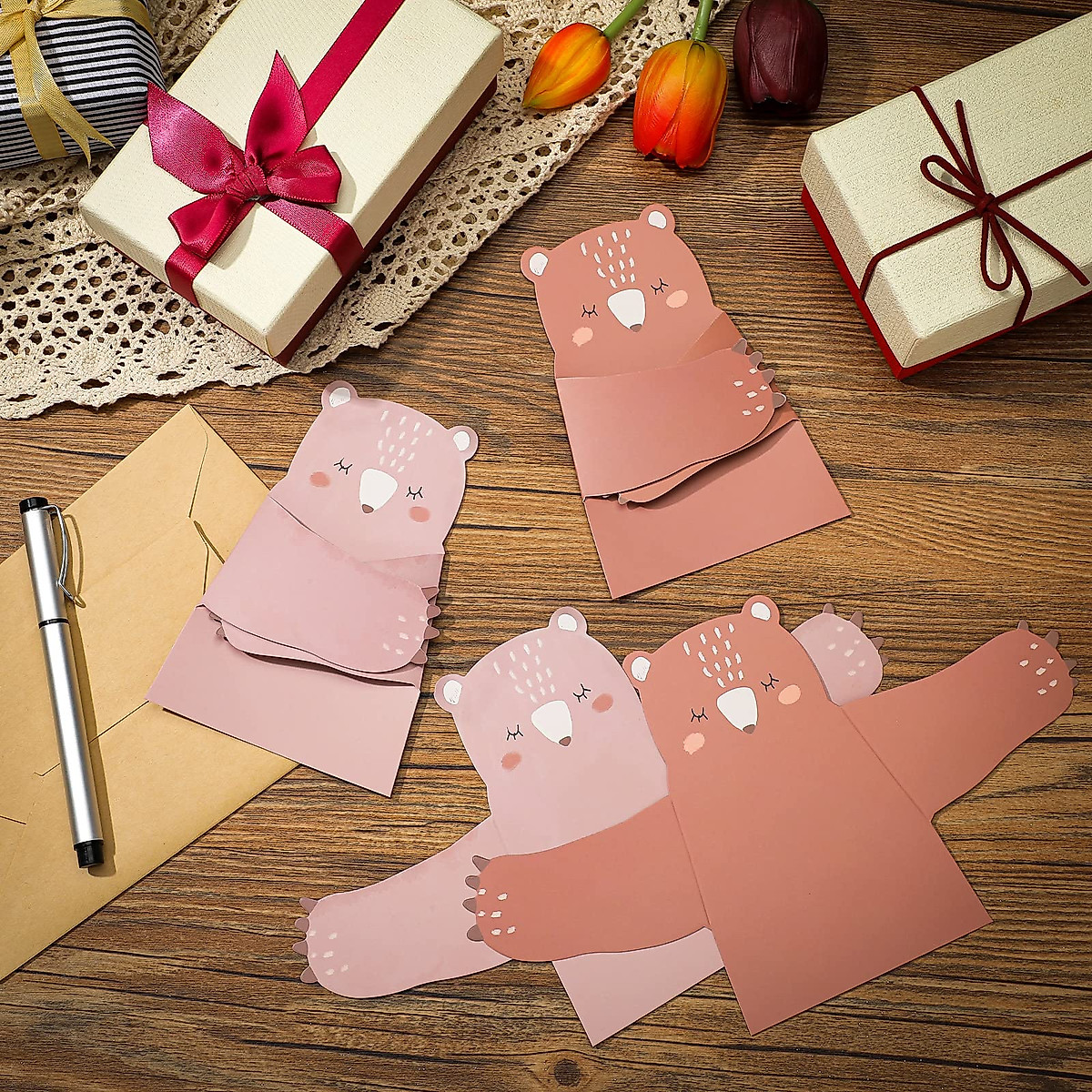 Lincia 36 Sets Bear Thank You Cards Funny Greeting Cards Bear Hug Birthday Cards Animal Note Cards Bulk Bear Stationary Holiday Cards with Envelopes Stickers for shower Party Supplies(Classic Style)