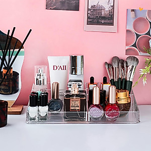 Sooyee Clear Makeup Organizer,9 Spaces Vanity Organizer Cosmetic Display Cases for Lipstick,Makeup Brushes and Skin Care Products,Plastic Makeup Storage