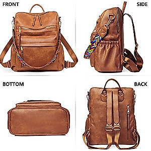 Dora & Liz Women Backpack Purse Fashion Leather Designer Ladies Convertible Travel College Shoulder Bags with Colorful Strap