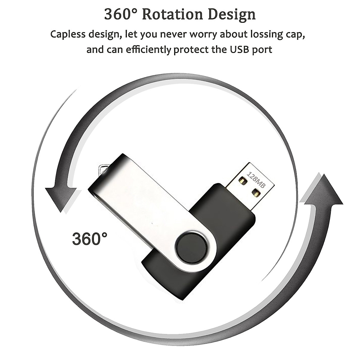 Maspen 10 Pack 128MB Bulk Pack USB 2.0 Flash Drives Swivel Thumb Drive Memory Stick, Black [Not 128GB] (10pcs 128MB)