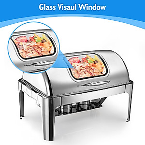 Chafing Dish Buffet Set, 9 QT Stainless Steel Roll Top Chafing Server Set, Food Warmers for Parties