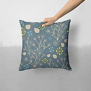 iiRov Slate Blue and Coral Floral Sketched Lace Patterns v21 - Custom Decorative Home Decor Indoor or Outdoor Throw Pillow Cover for Sofa, Bed or Couch Cushion (Pillow CASE Cover ONLY)