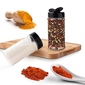 RoyalHouse 6 Pack 16 Oz Plastic Spice Jars with Black Cap, Clear and Safe Plastic Bottle Containers with Shaker Lids for Storing Spice, Herbs and Seasoning Powders, BPA Free, Made in USA