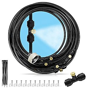 Misting Cooling System, Misters for Outside Patio Greenhouse Garden with 29.5FT(9M) Misting Hose, 10 Brass Mist Nozzles, 3/4" Brass Adapter (Black)