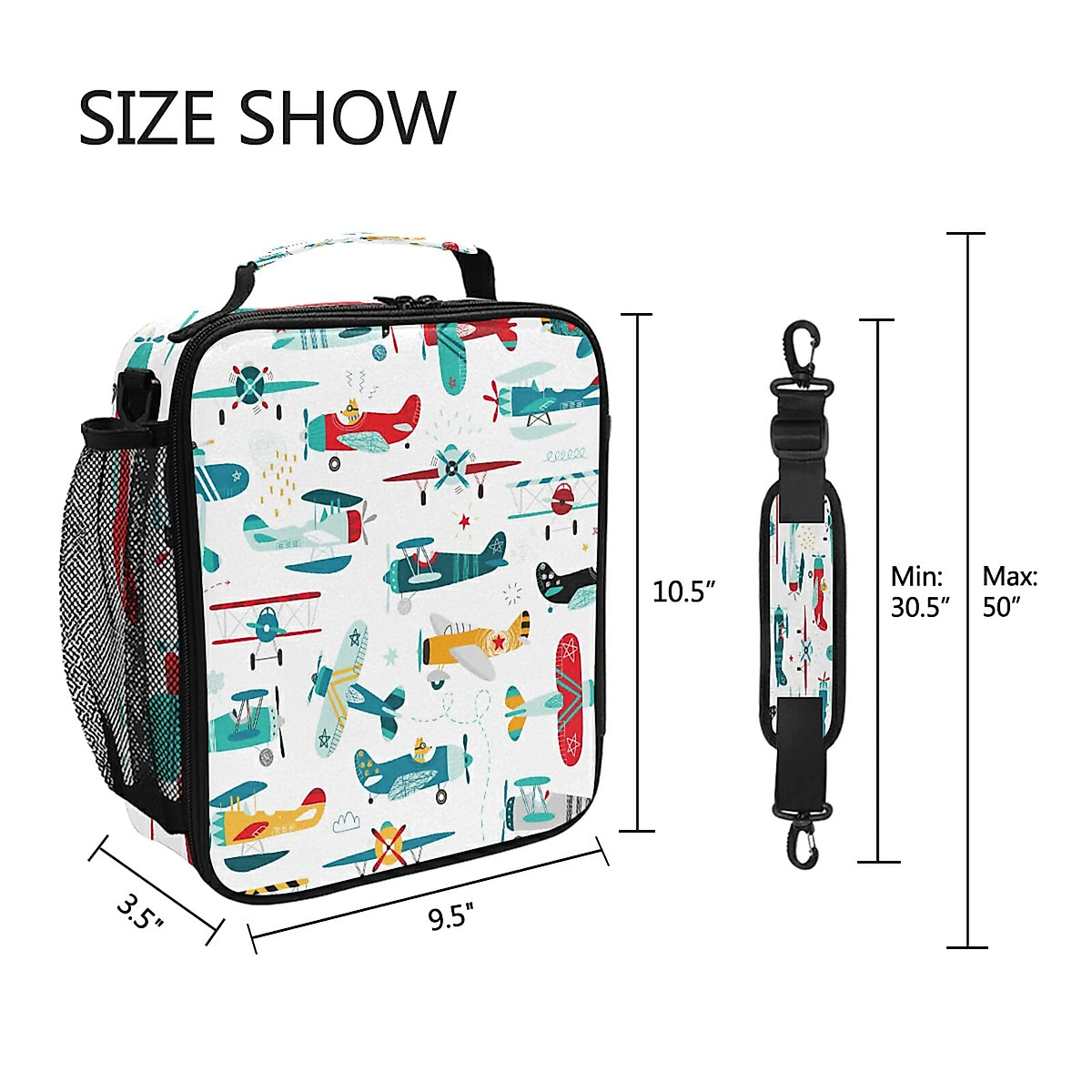 AUUXVA Lunch Bag Airplane Insulated Lunch Box Ice Cooler Tote Bag Handbag Lunchbox Shoulder Strap for Boys Girls Women Men