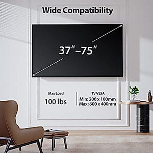 Pipishell Full-Motion TV Wall Mount for Most 37–75 Inch TVs up to 100 lbs, Wall Mount TV Bracket with Dual Articulating Arms, Extension, Swivel, Tilt, Fits 16" Wood Studs, 600 x 400mm Max VESA, PILF8