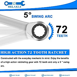 HELAKLS 10-Piece 1/4-3/4 Inch Ratchet Wrench Set Chrome Vanadium Steel SAE Combination Box Open Ended Standard Kit Tool for Mechanic with Portable Suspended Canvas Bag