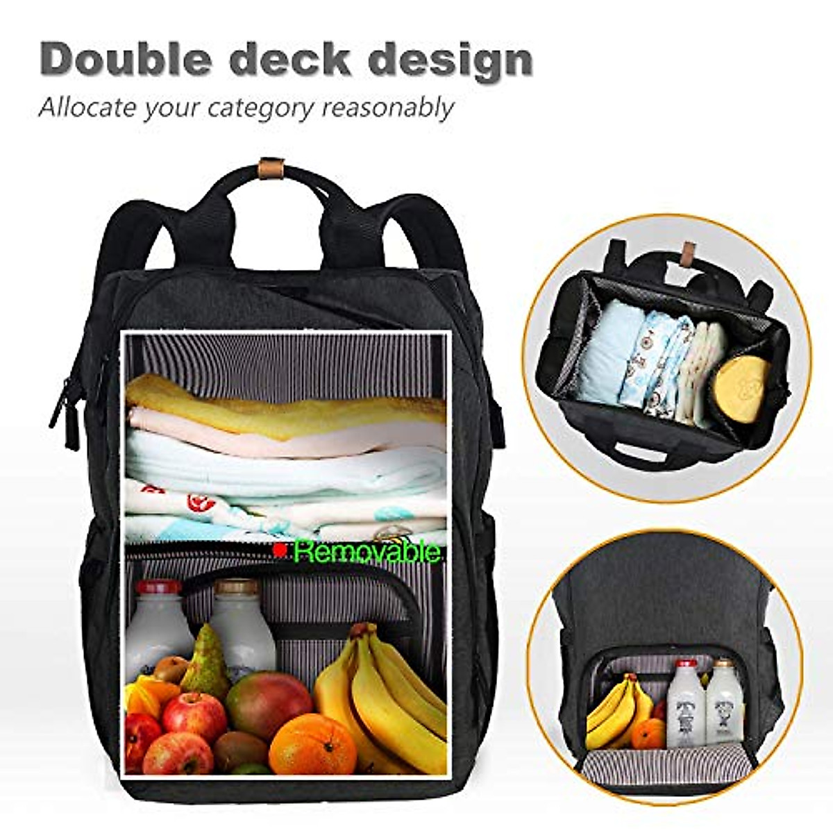 Hap Tim Diaper Bag Backpack,Large Capacity Travel Back Pack Maternity Baby Nappy Changing Bags, Double Compartments with Stroller Straps,Waterproof,Black (US7340-DG)