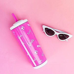 Zak Designs Barbie Beacon Straw Tumbler for Travel or At Home, 24oz Stainless Steel with Vacuum Insulation and Non-Skid Base (Barbie)