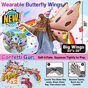 UNICORN BIRTHDAY DECORATIONS FOR GIRLS: Wearable Butterfly Wing, Warm Butter Pastel Balloon Garland, HUGE FOIL Balloon, Balloon Pump (thank me later), Magical Girl's Birthday Decorations.