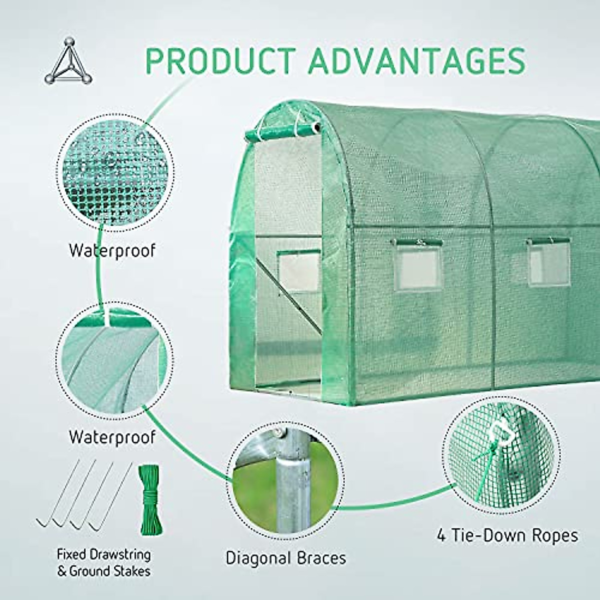 VIVOSUN 10x7x7 Ft. Large Walk in Greenhouse, Greenhouse Tunnel, Garden Plant Hot House with White PE Cover, Roll-up Zipper Door and Window for Outdoor