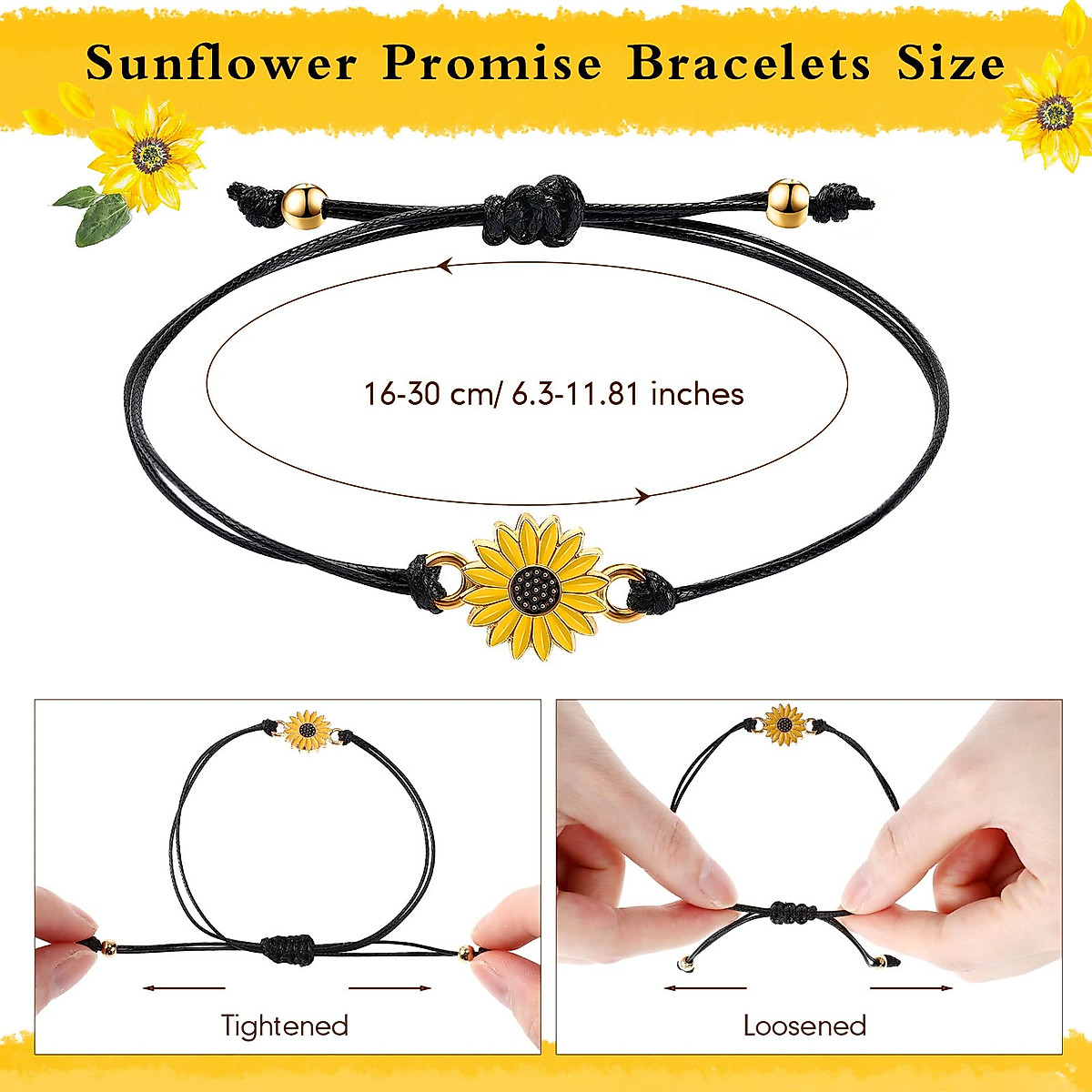 60 Pcs Sunflower Bracelet Anklet Pinky Promise Friendship Bracelet, Boho Adjustable Bracelets Friend Long Distance Friendship Gifts for Women Teen Girls