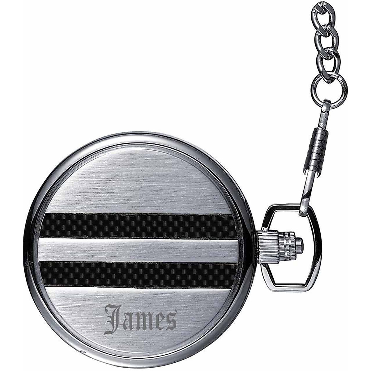 elighters Personalized Visol Turbo Black Dial Carbon Fiber Pocket Watch with Free Engraving