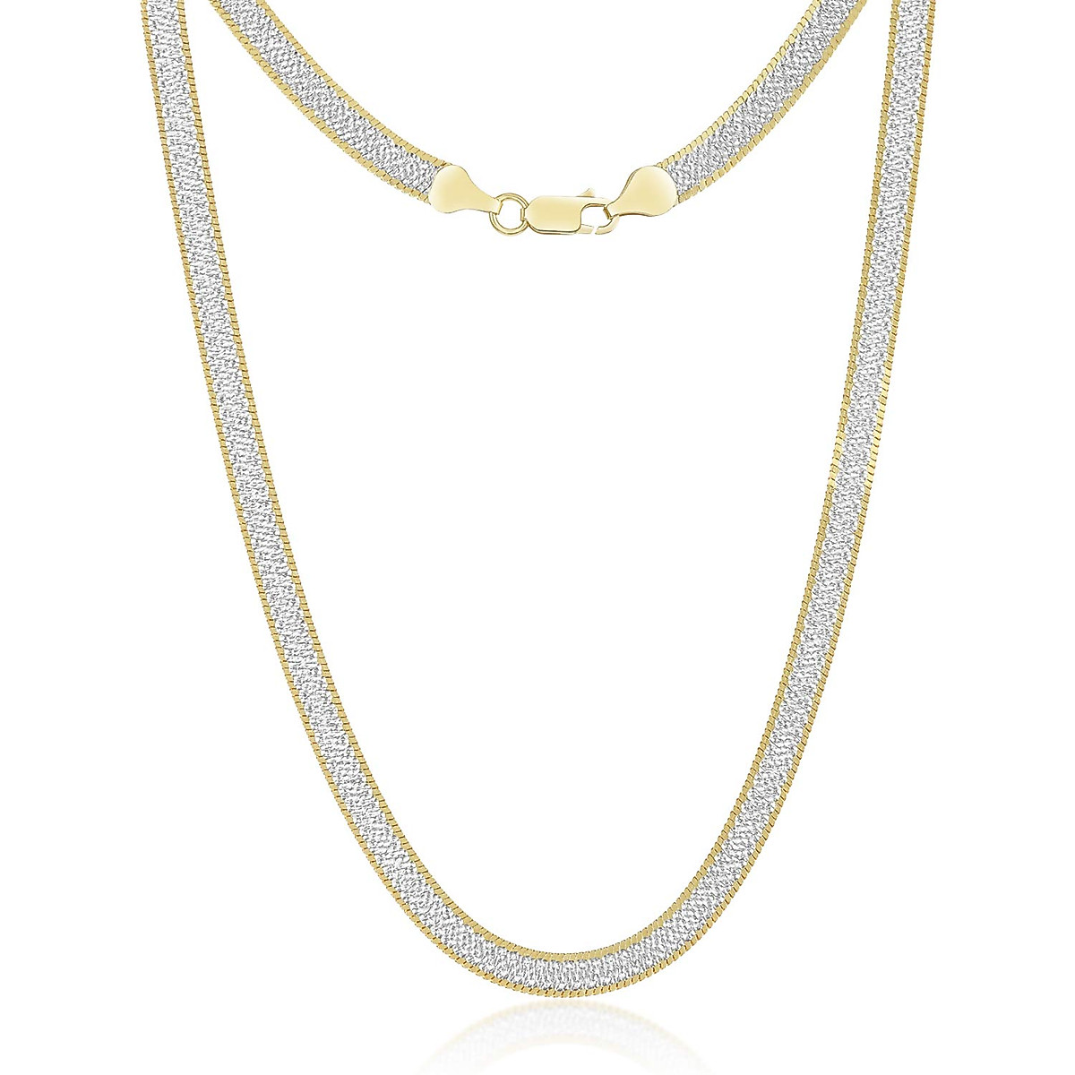 .925 Two Tone Sterling Silver 4.5MM or 5.5MM Flexible Flat Magic Herringbone Chain Necklace (18, 5.5mm)