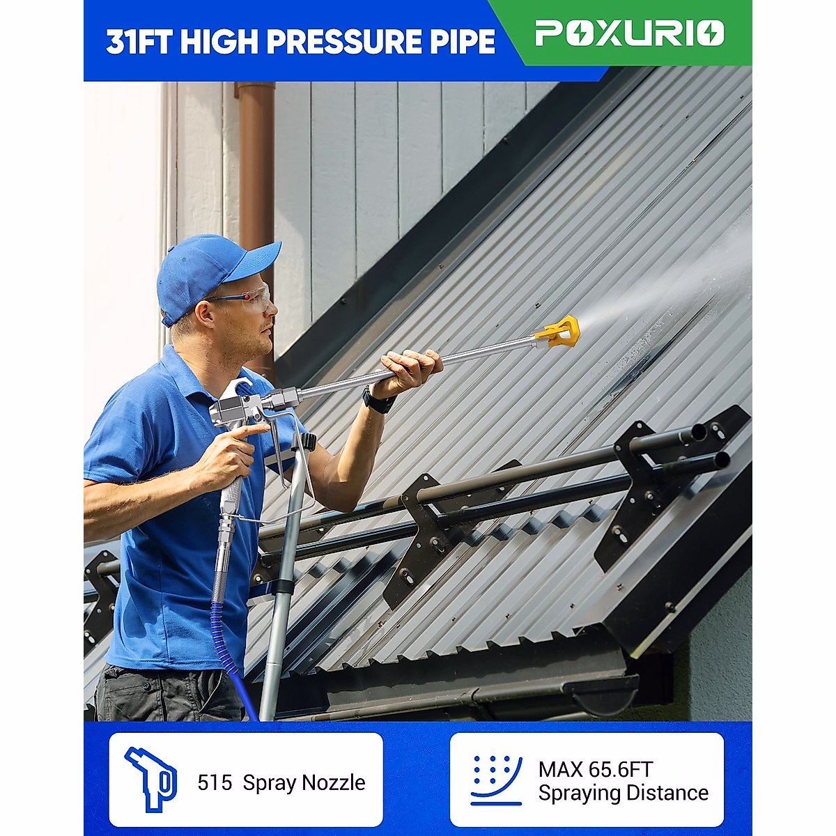 POXURIO 1200W Airless Paint Sprayer, 3300PSI High Efficiency Electric Paint Sprayer with Extension Rod, Thinning-Free Stand Airless Sprayer for Home Exterior and Interior, Garage, Deck, Furniture