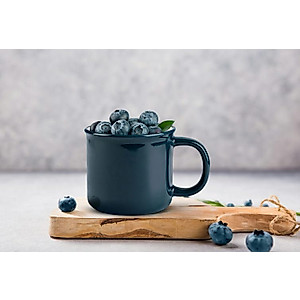 KooK Camping Mug, Camping Coffee Mugs, Urban Outdoor Hiking Coffee Cup, Ceramic, Camp Casual, for Campfire, Tea, Hot Chocolate, Soup, Microwave and Dishwasher Safe, 14 oz, Set of 2 Navy Blue