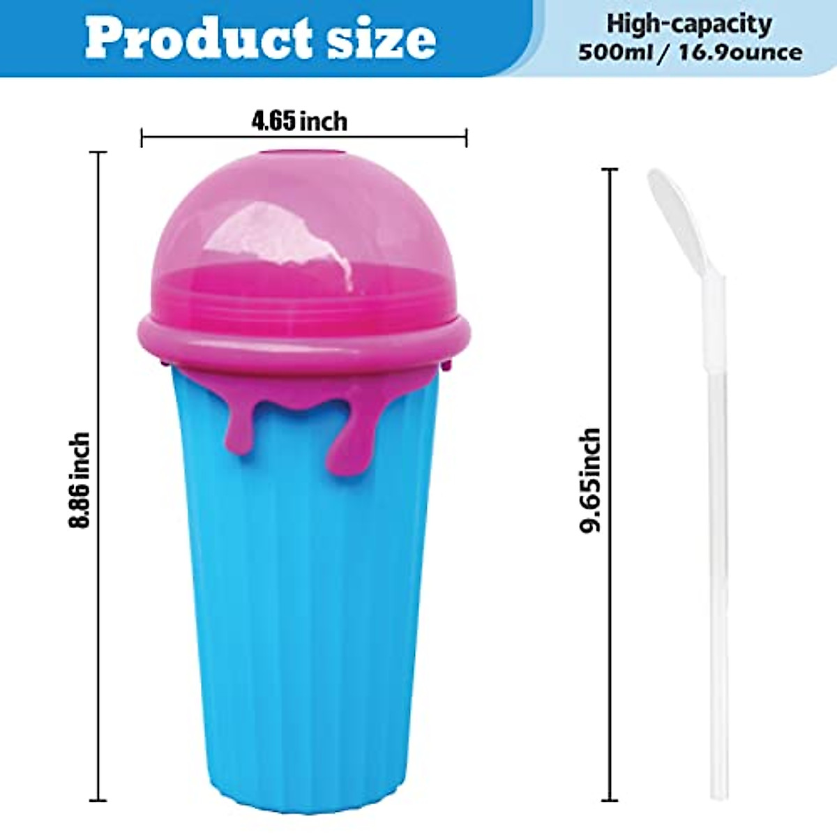 [Upgrad-500ml] Slushie Maker Cup, DIY Frozen Squeeze Magic Slushy Cup, Double Layers Silica High-capacity Smoothie Pinch Ice Cooling Cups, Homemade Milk Shake Ice Cream Cup Maker (Blue)