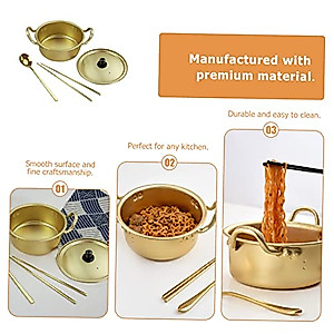 Happyyami 1 Set Korean Instant Noodle Pot Chinese Noodles Japanese Soup Bowls Pooper Scooper Metal Ramen Noodle Cooker Hot Korean Noodles Cooker Multi-purpose Pot Kitchen Instant Noodles Pot