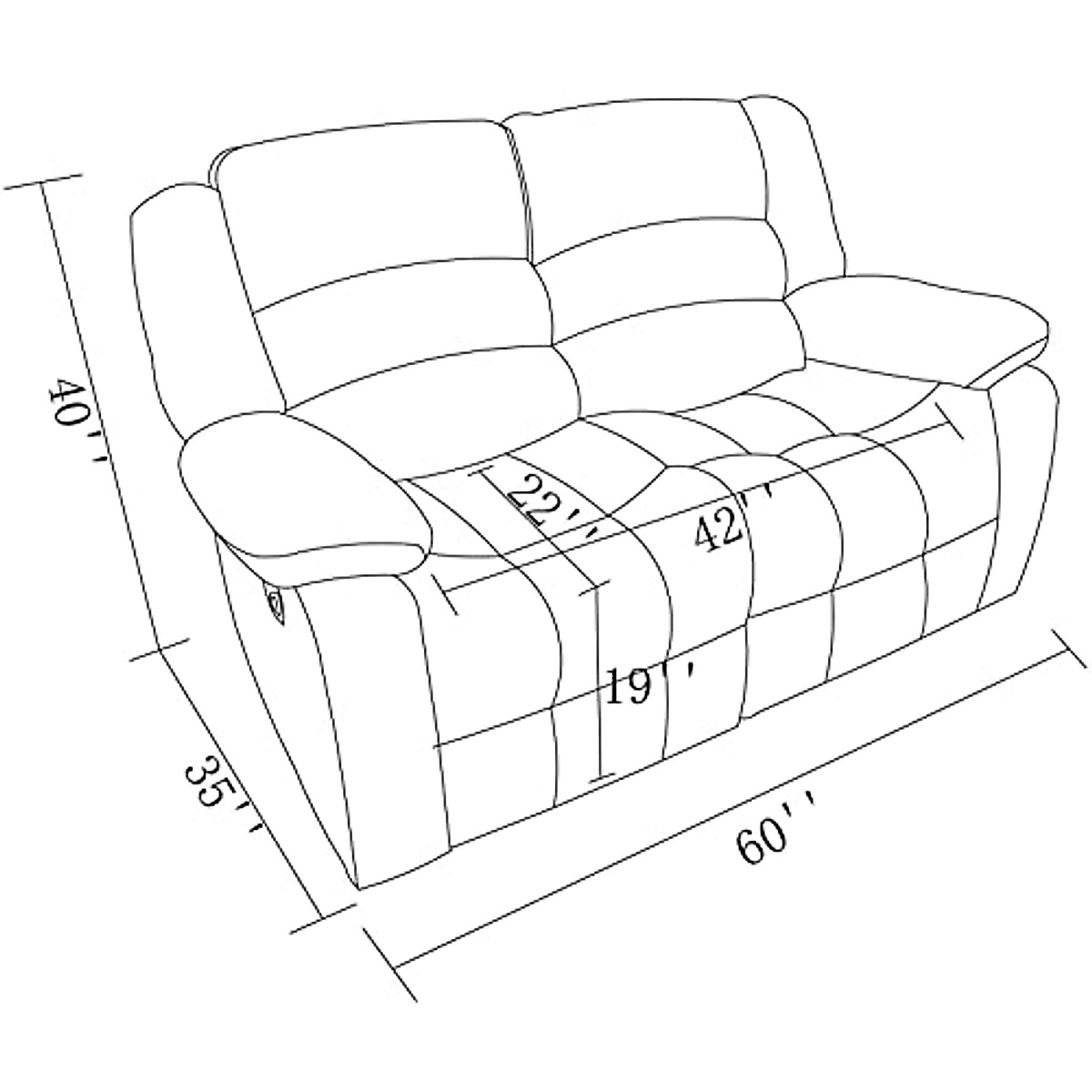 Blackjack Furniture Winthrop Microfiber, Modern Recliner Chair for Living Room and Home Theater, 60" L x 35" W x 40" H, Den Loveseat, Gray